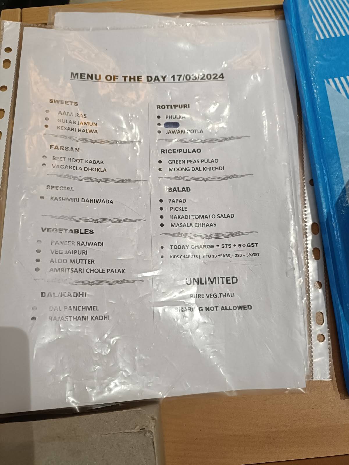 Menu at Manbhavan Premium Thali Restaurant Best Gujarati and Rajasthani ...