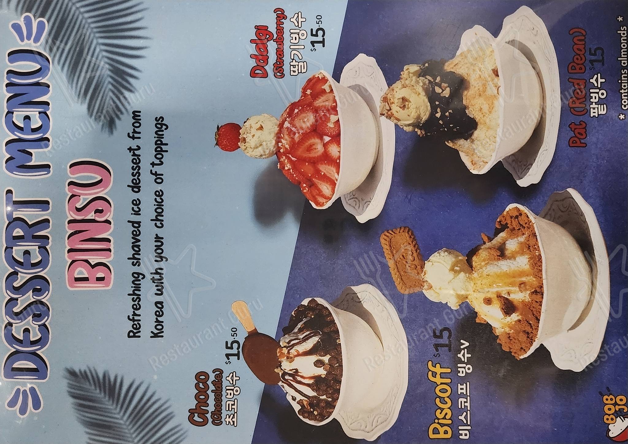 Menu at BOB JO restaurant, Mandurah