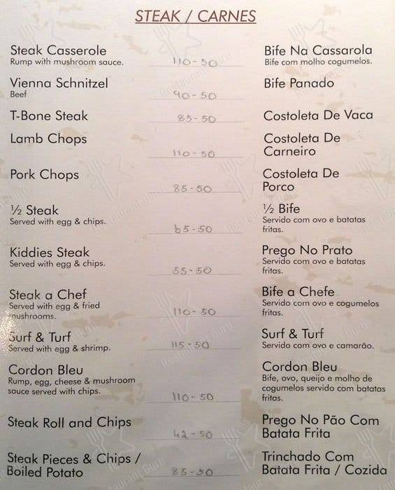 Menu at Manelito Restaurant, Boksburg