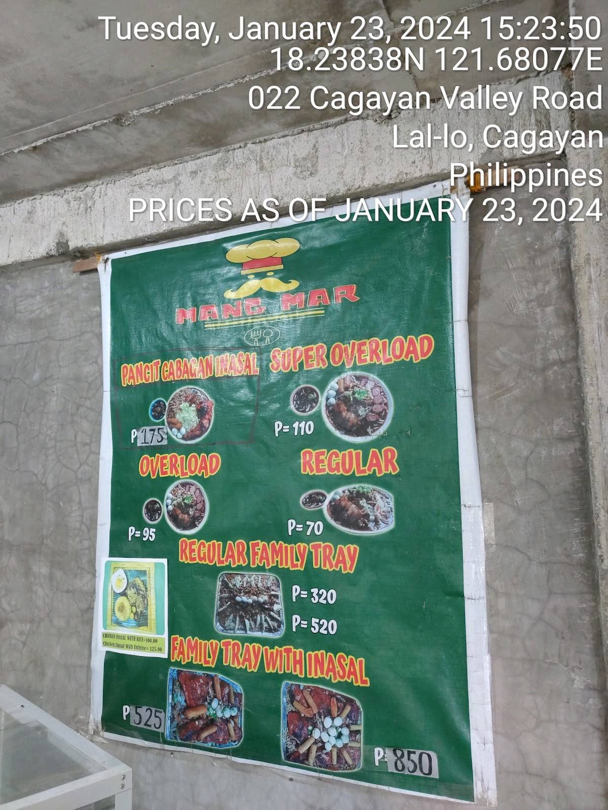 Menu at Mang Mar Pancit Cabagan restaurant, Camalaniugan
