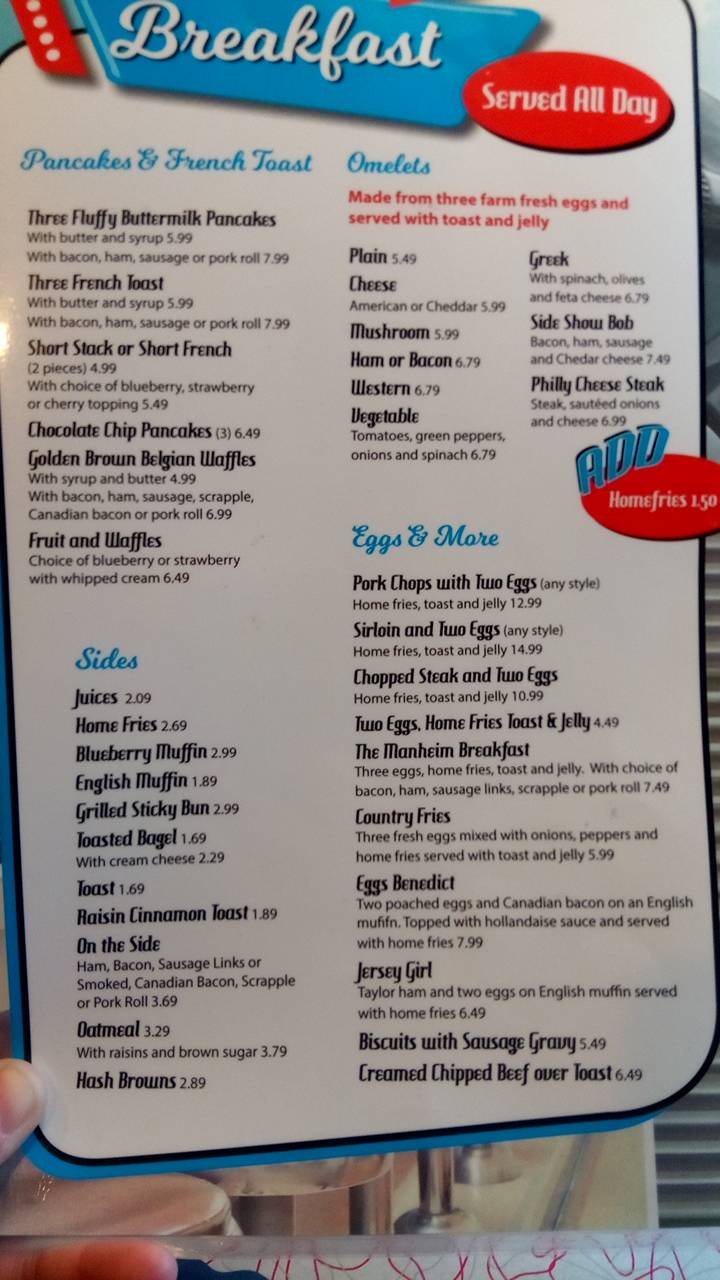 Menu at Manheim Diner restaurant, Schuylkill Haven, PA-61