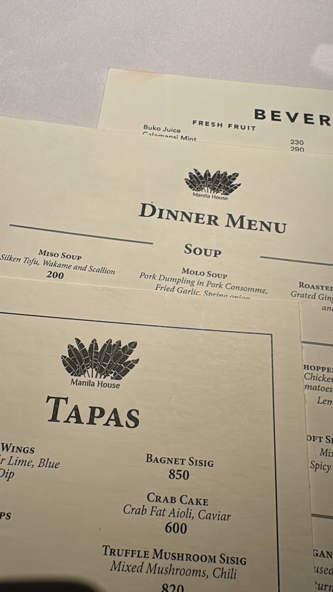 Menu at Manila House Private Club Inc., Taguig
