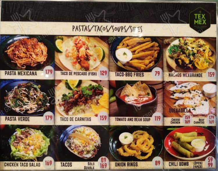 Menu at TEX MEX restaurant, Manila