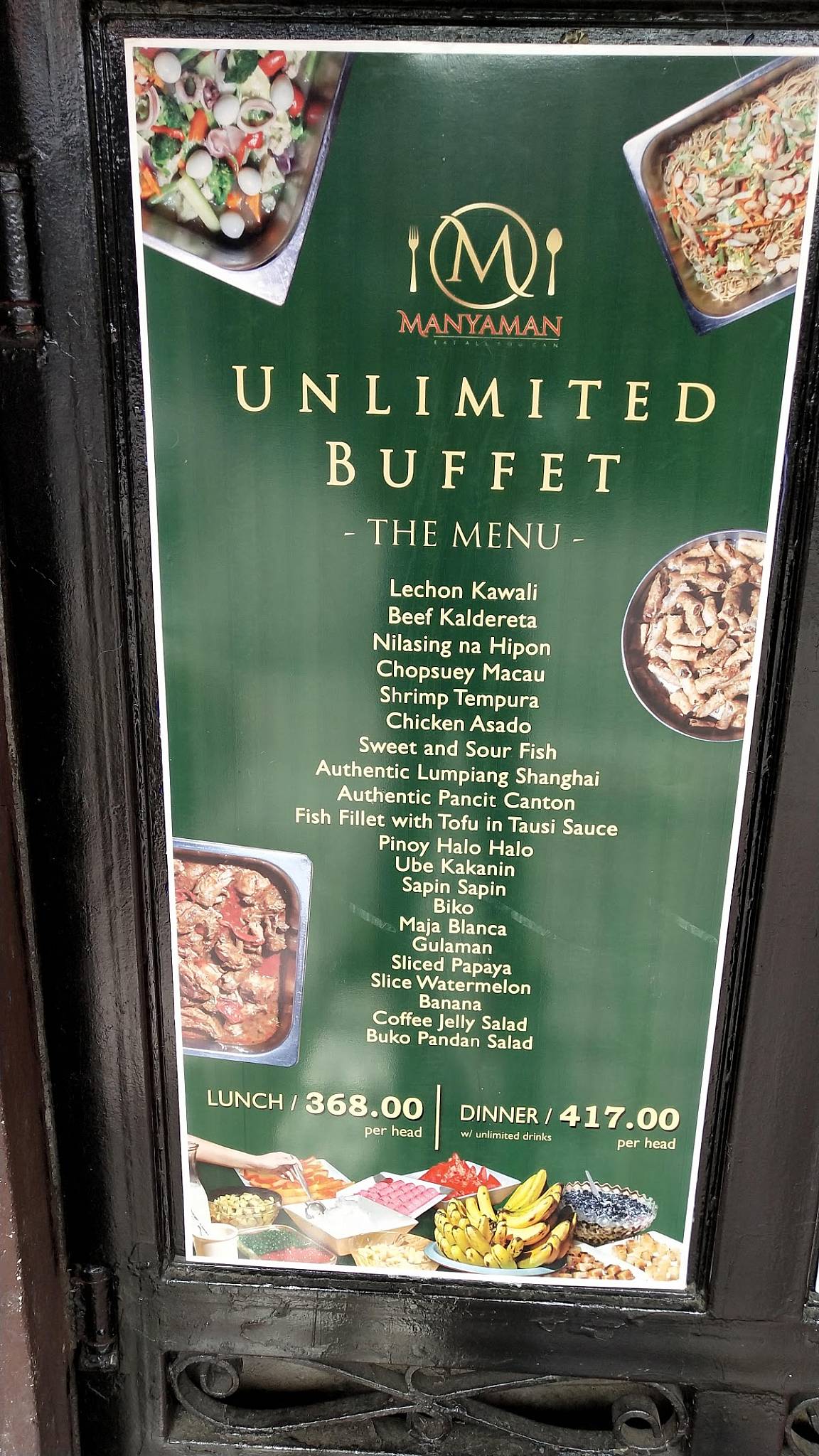Menu at Manyaman Eat All You Can Buffet restaurant, Quezon City