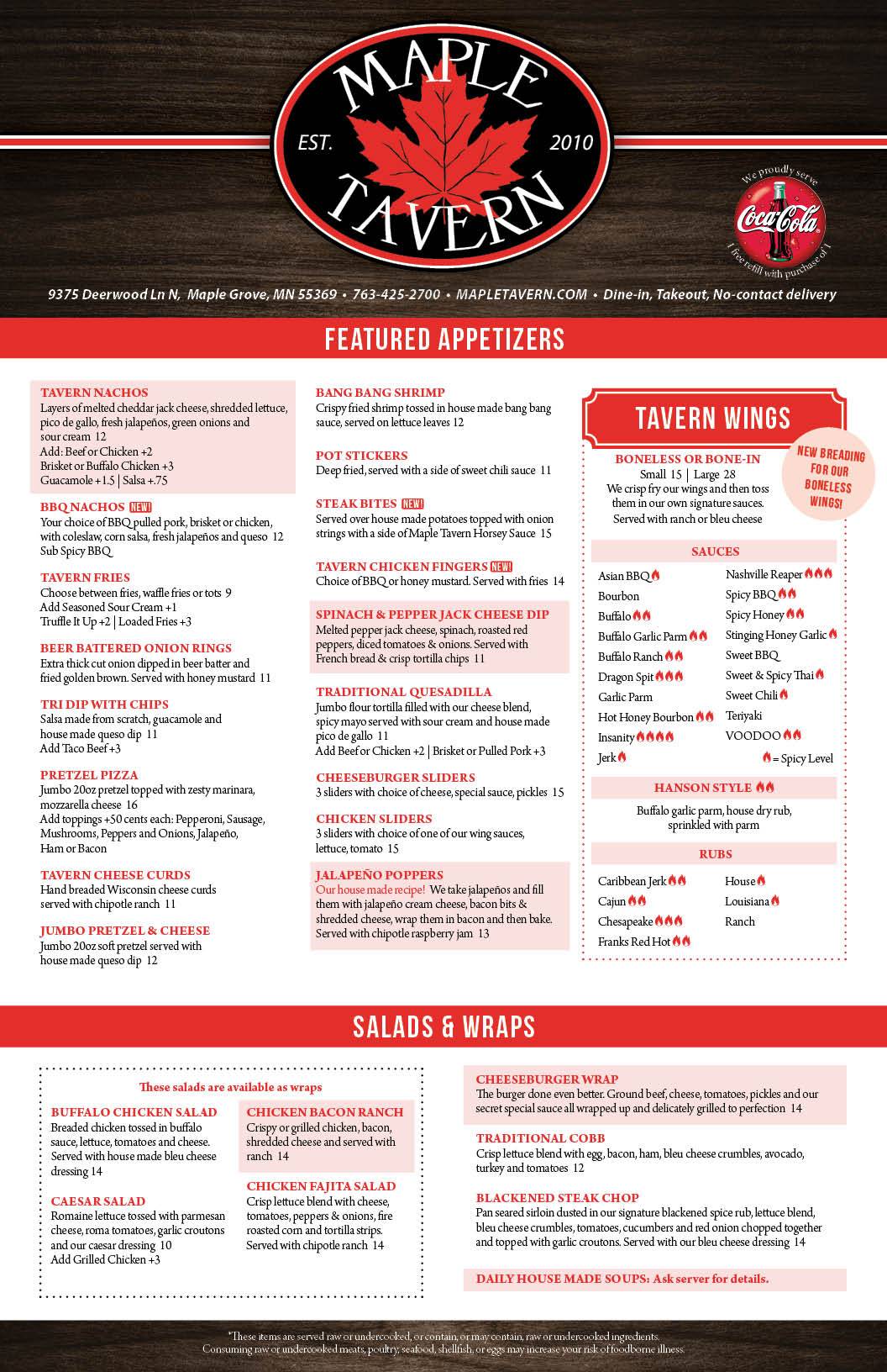 Menu at Maple Tavern pub & bar, Maple Grove