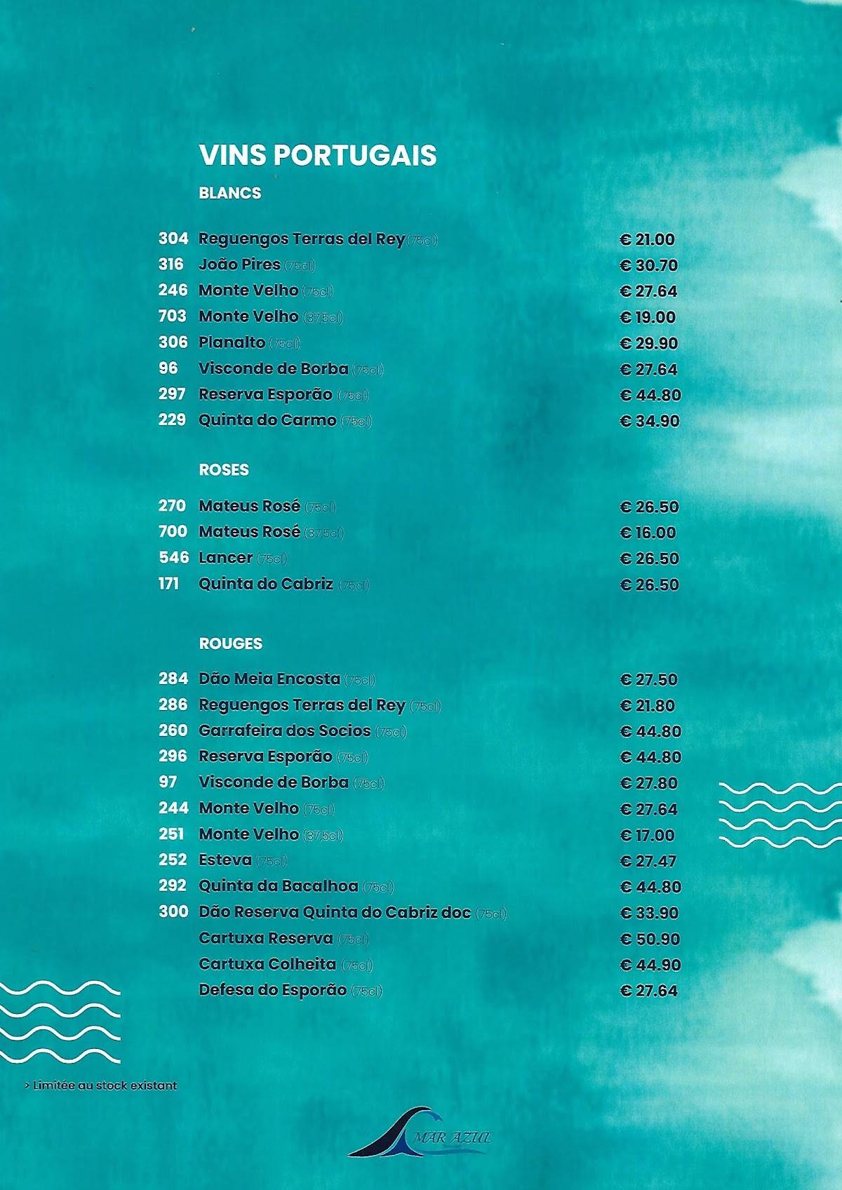 Menu au Mar Azul restaurant, Champigny-sur-Marne
