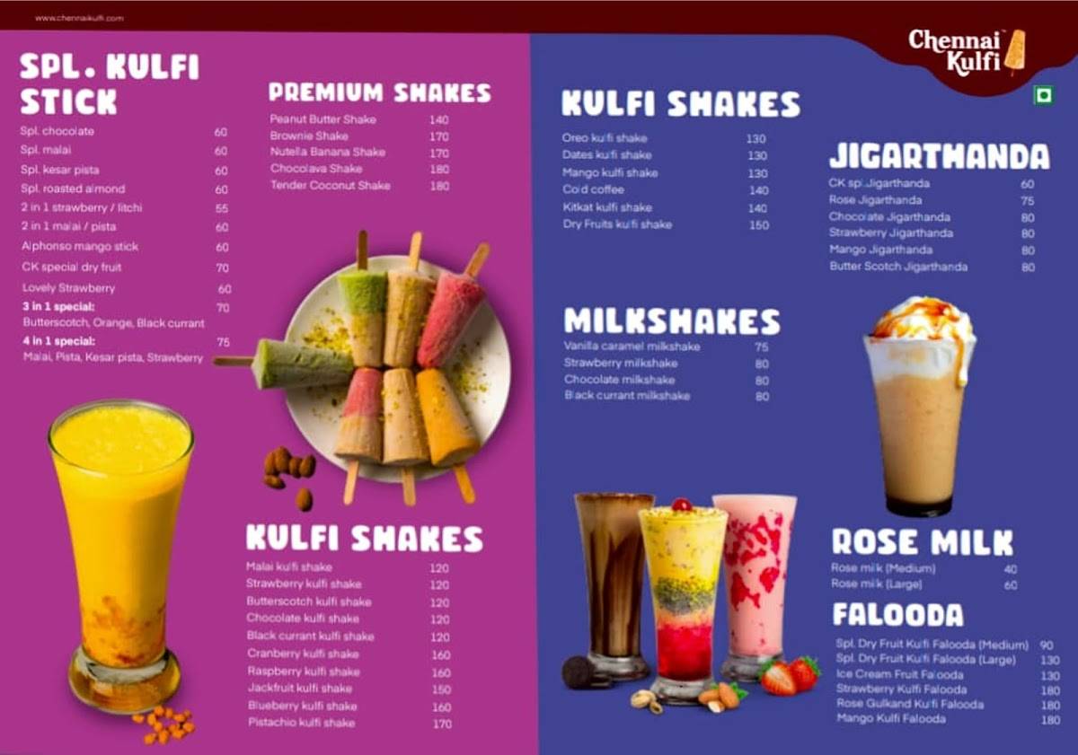 Menu at Chennai kulfi Maraimalai nagar, Maraimalai Nagar