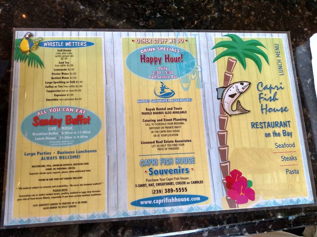 Menu at Capri Fish House restaurant, Marco Island, 203 Capri Blvd