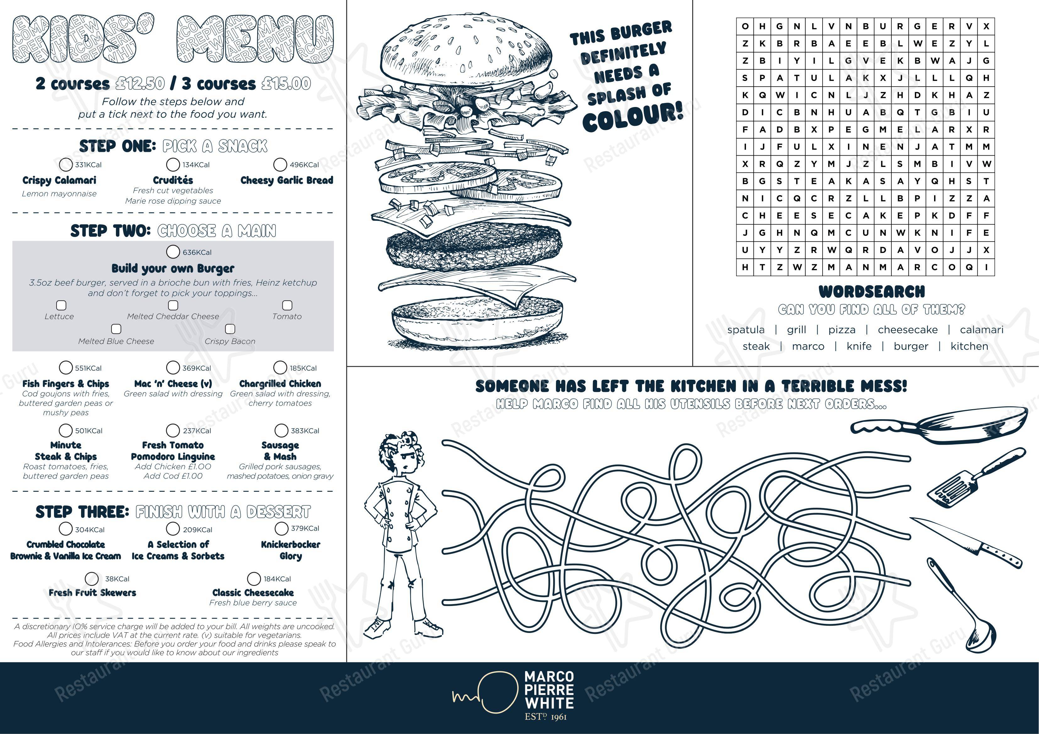 Carta de Marco Pierre White Steakhouse Bar & Grill Edinburgh, Edimburgo