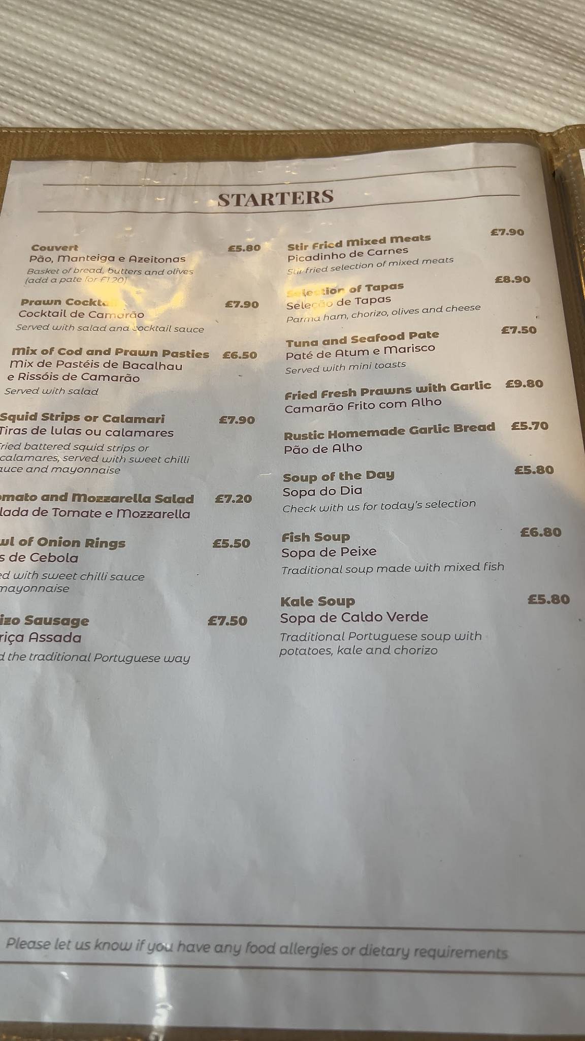 Menu at Maria's Kitchen restaurant, Newnham, The Romer Arms