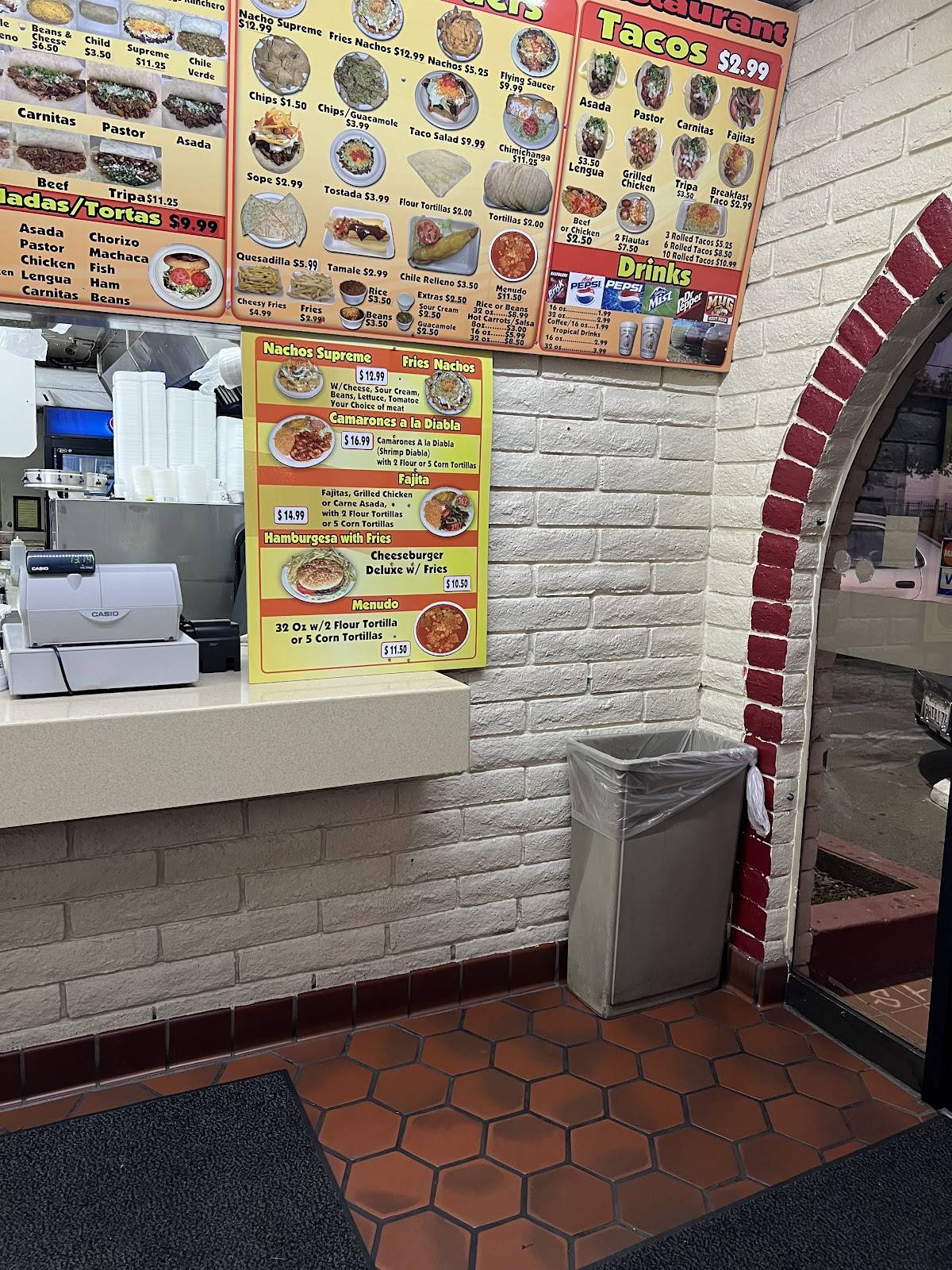 Menu at Maria's Taco Shop restaurant, Merced, R St