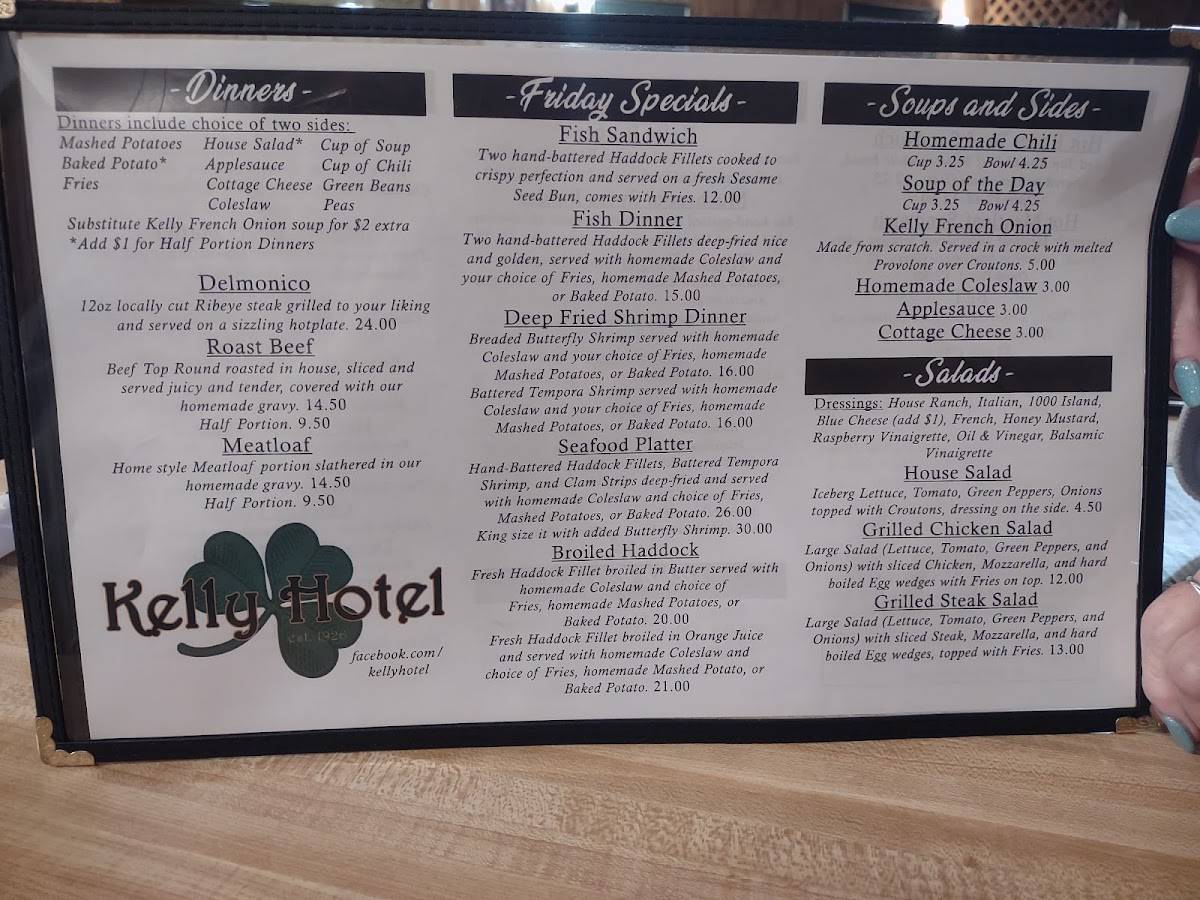 Menu at Kelly Hotel pub & bar, Marienville