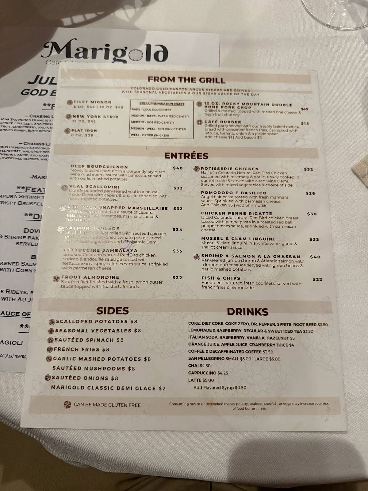Menu at Marigold Cafe & Bakery, Colorado Springs