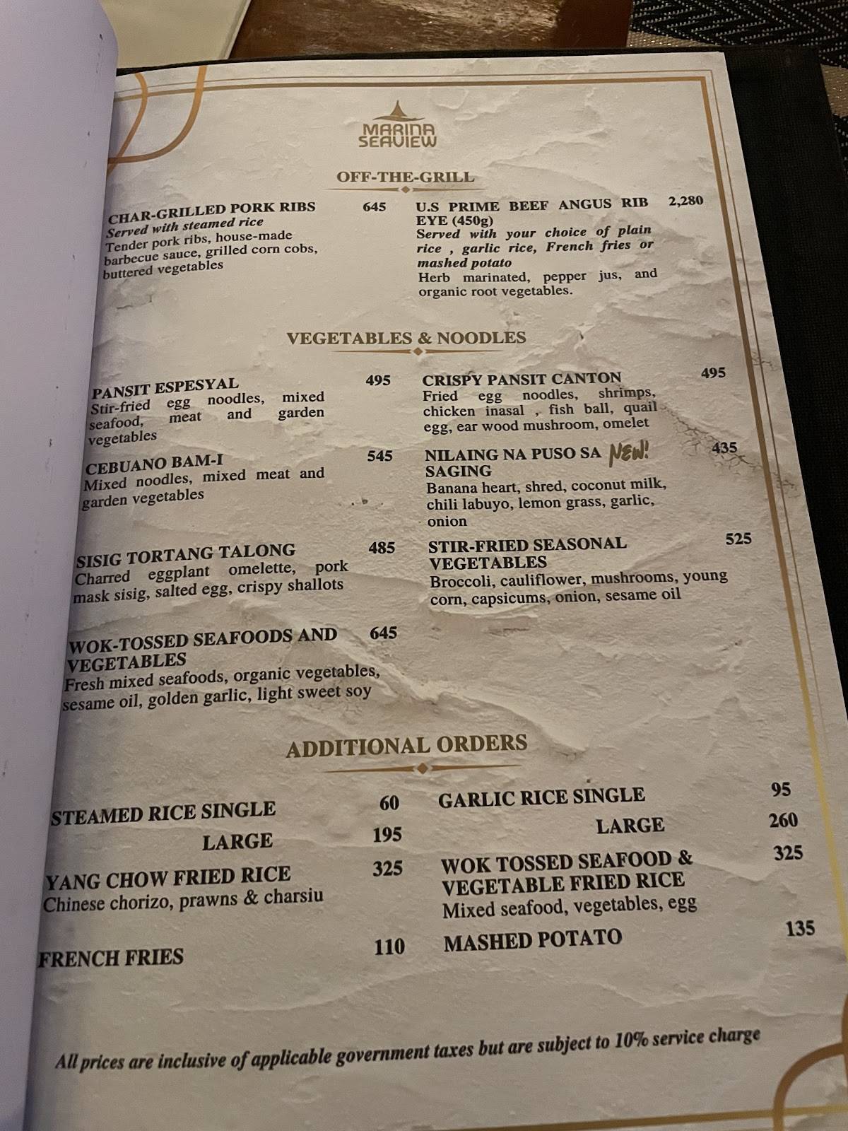 Menu at Marina Seaview Resto Lounge Corporation restaurant, Lapu-Lapu ...