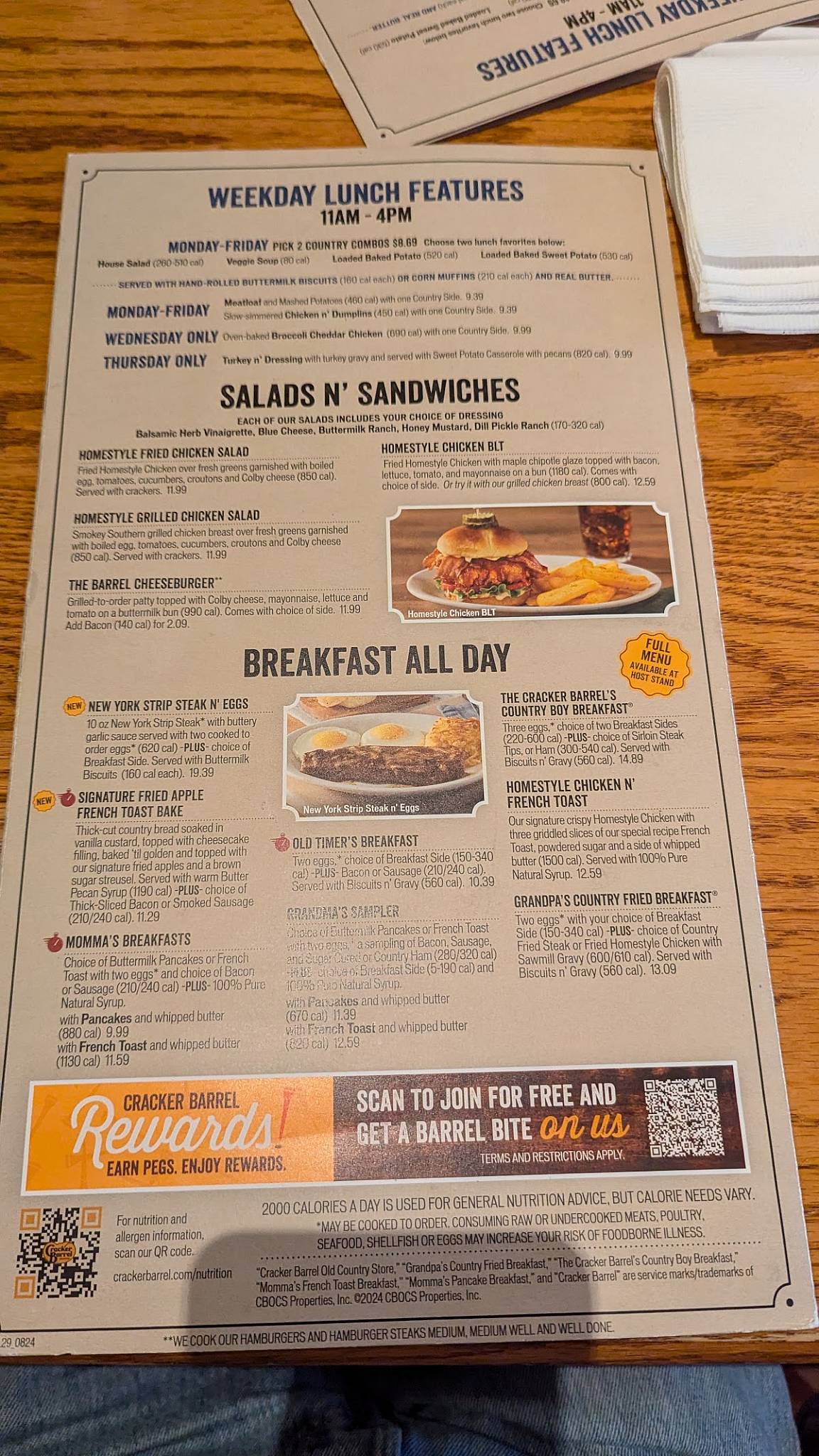 Menu at Cracker Barrel Old Country Store, Marion, W Main St