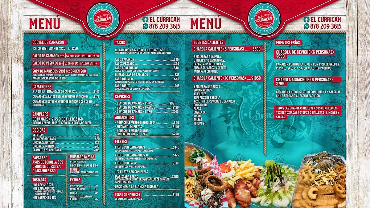 Carta del restaurante Mariscos El Currican, Piedras Negras