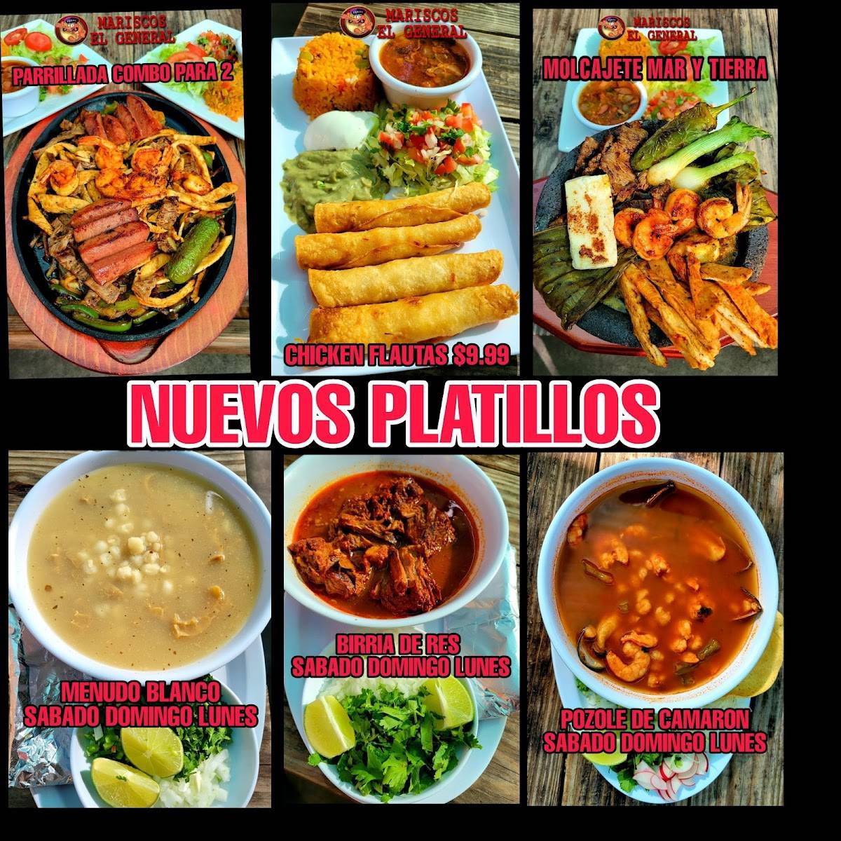 Menu at Mariscos El General restaurant, Pasadena, Spencer Hwy