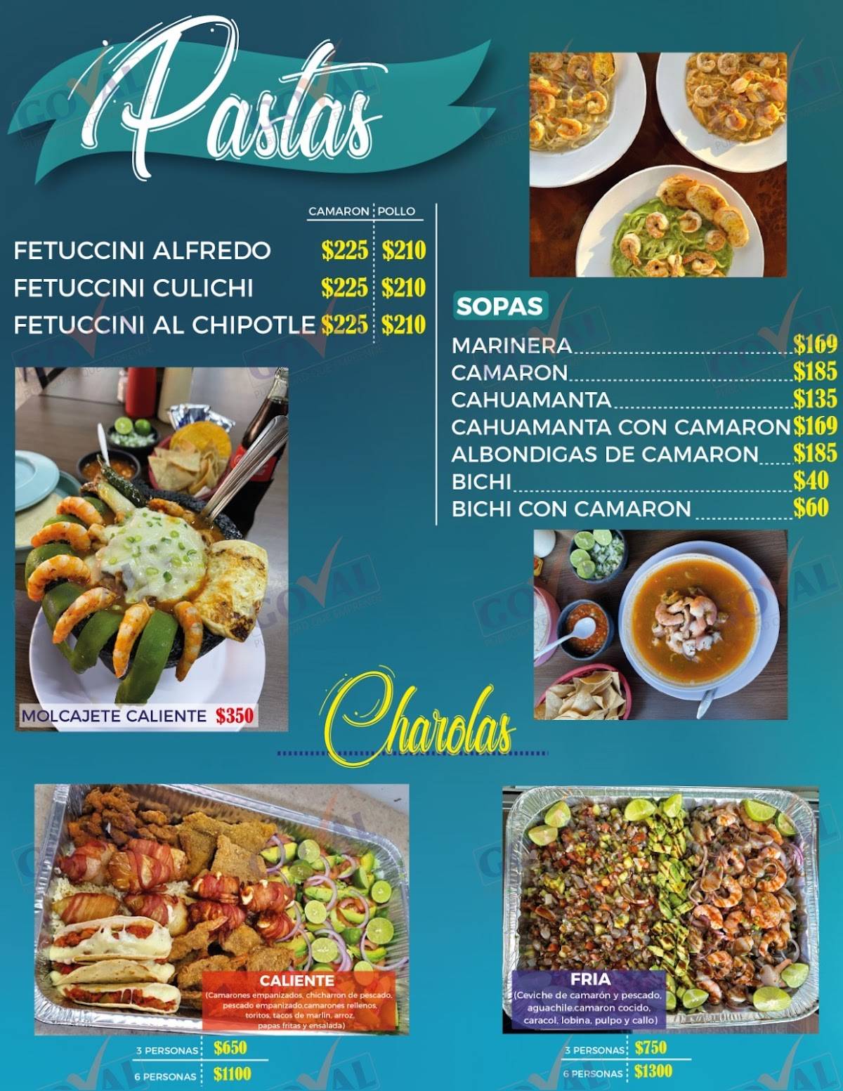 Menu at Mariscos Guasave restaurant, Nogales, Avenida de los Nogales
