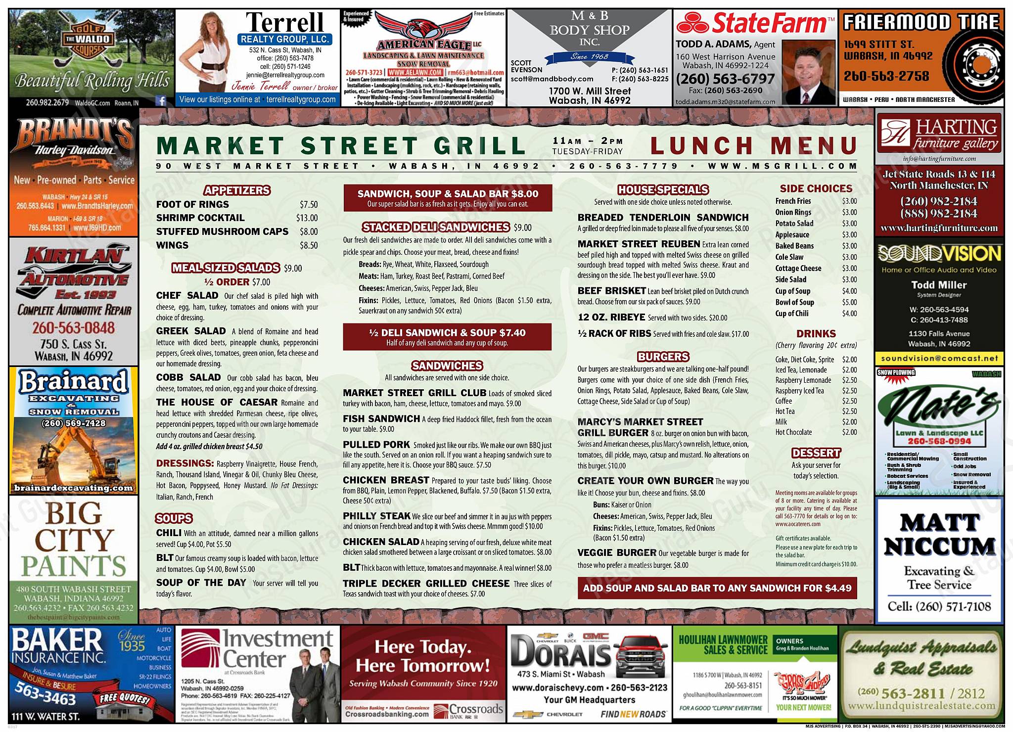 Menu at Market Street Grill restaurant, Wabash