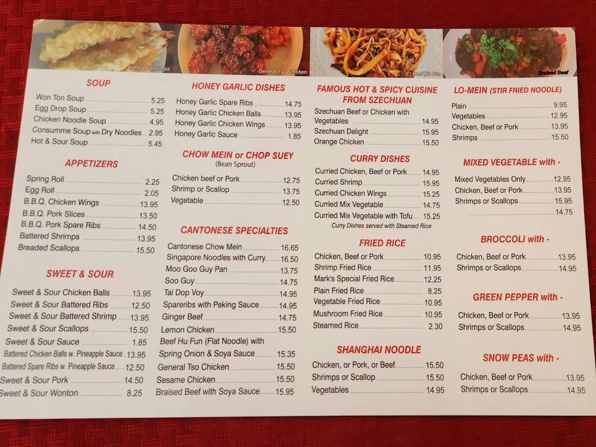 Menu at Mark's Restaurant, Minden