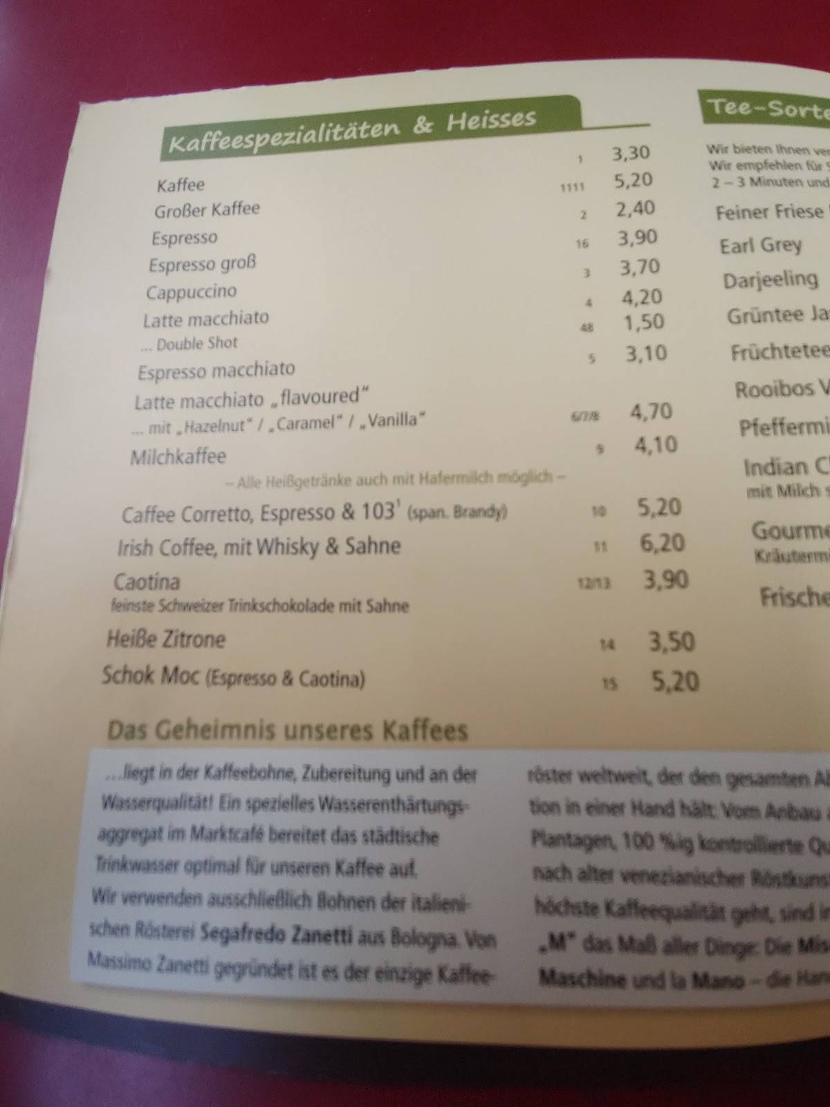 Carta de MarktCafé, Münster