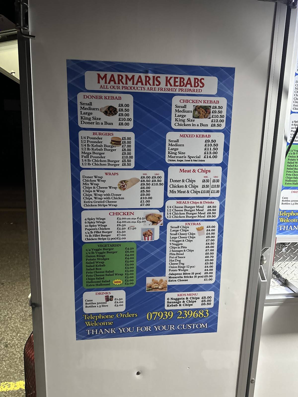 Menu at Marmaris Kebab Van restaurant, Bristol