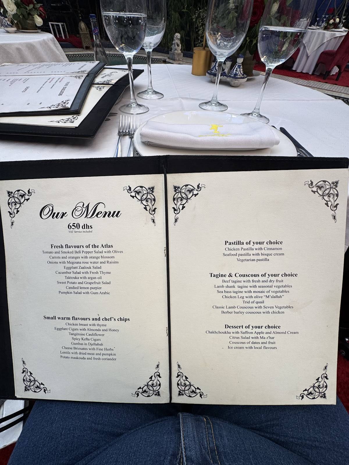 Carta del restaurante Dar Moha, Marrakech