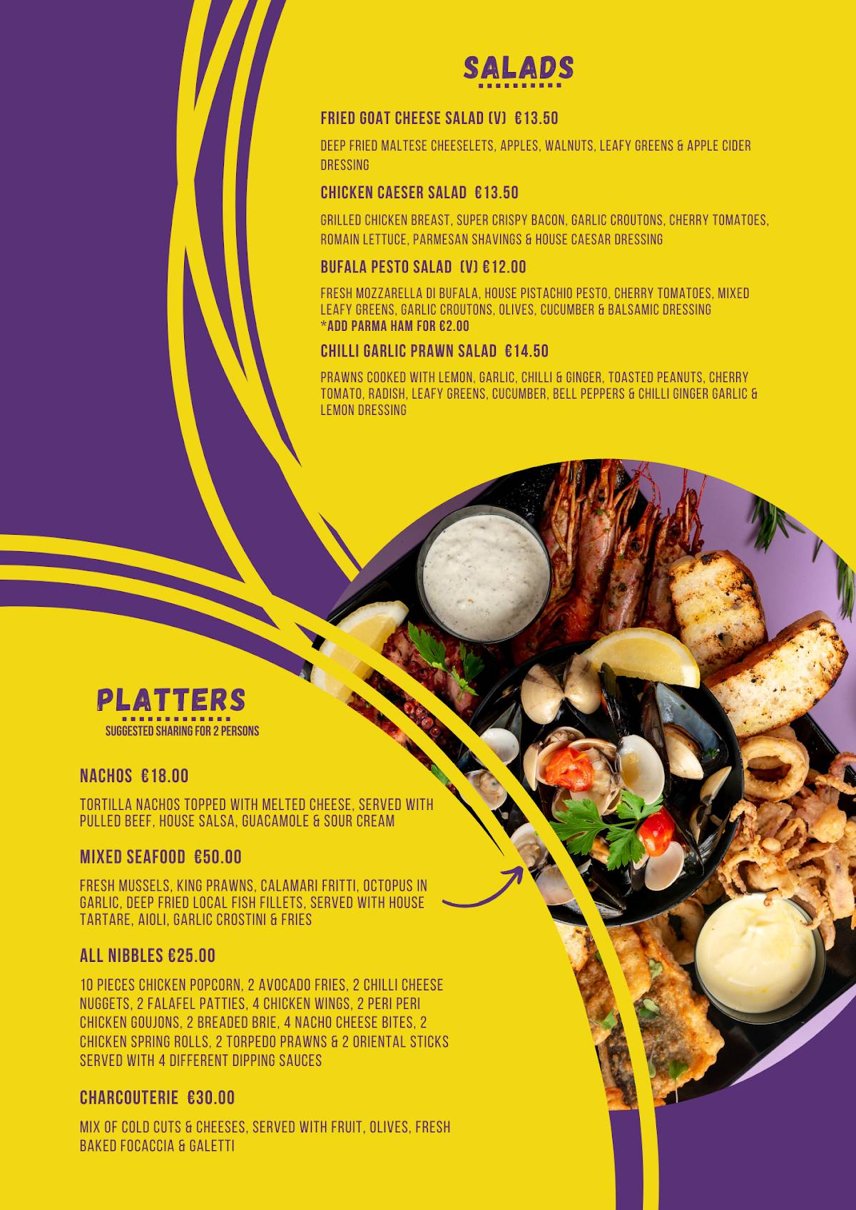 Menu at Beano's restaurant, Marsaskala