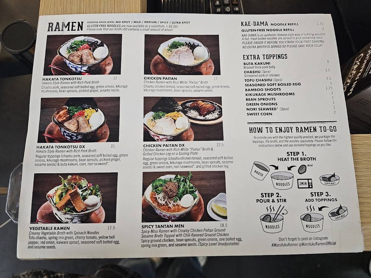 Carta del restaurante Marufuku Ramen, San Francisco, Webster St #235