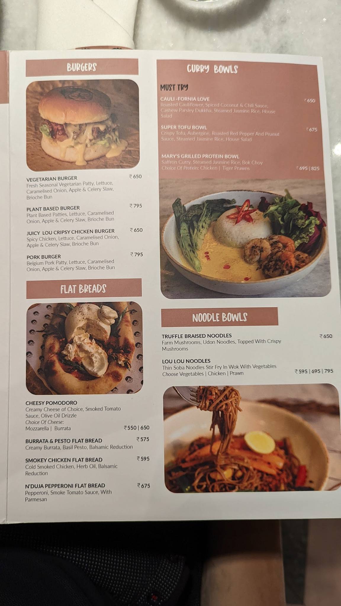 Menu at Mary Lou's, New Delhi