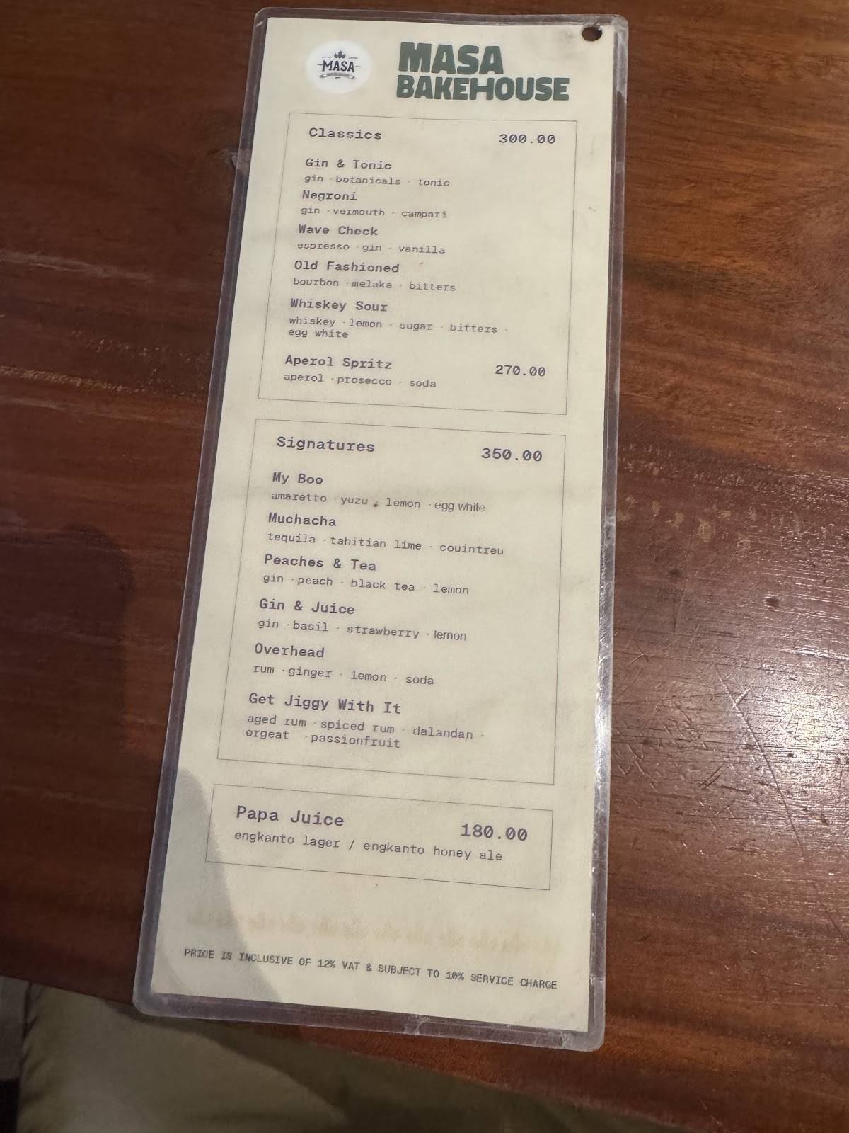 Menu at Masa Bakehouse BGC, Taguig