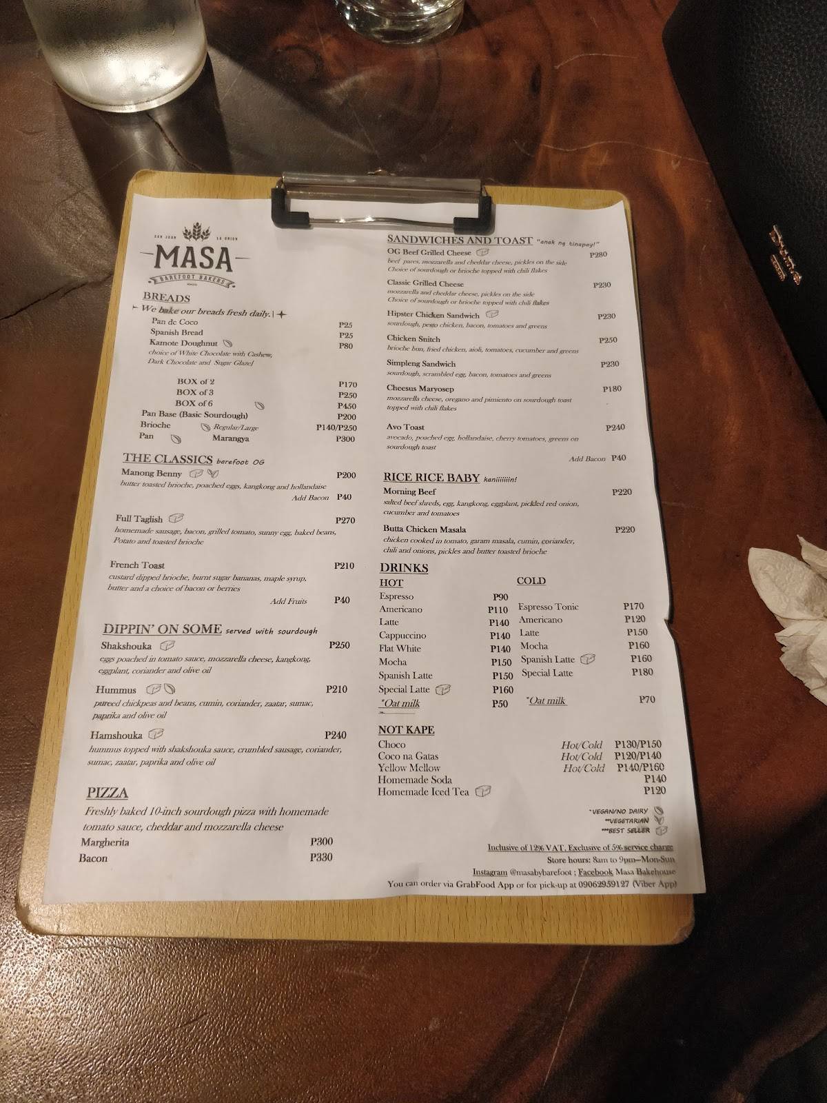 Menu at Masa Bakehouse BF homes cafe, Parañaque