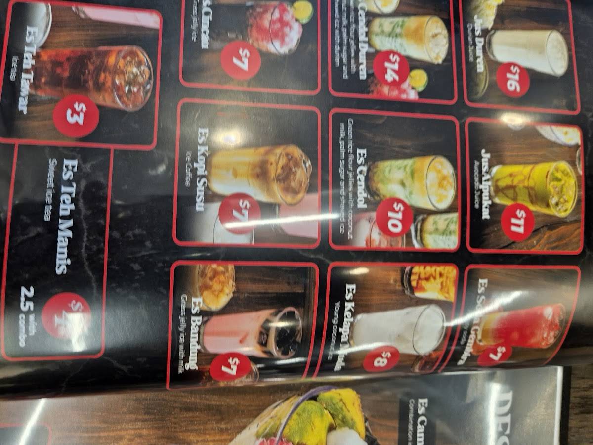 Menu at Teras Java restaurant, Mascot
