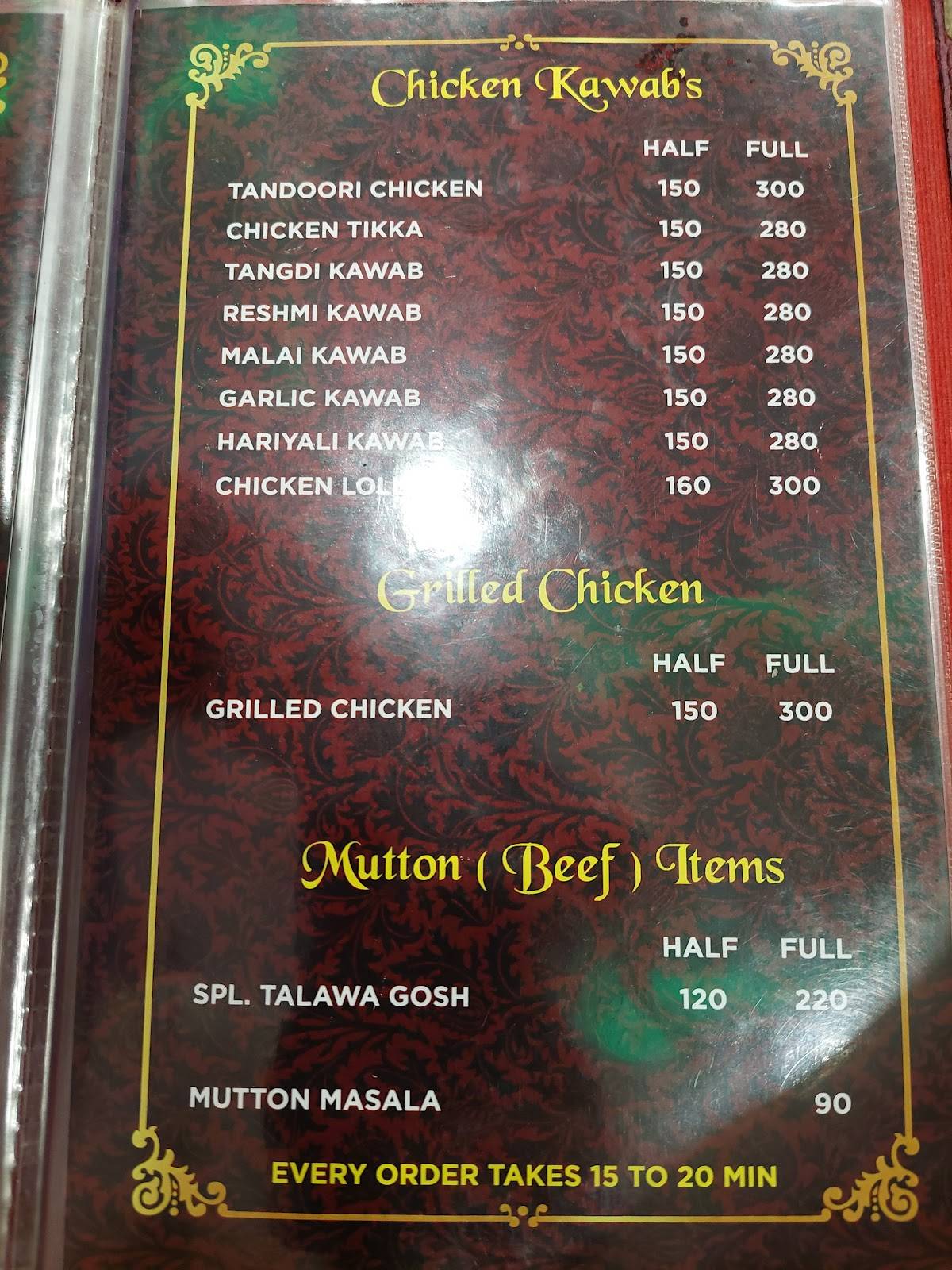 Menu at Masha Allah Mandi, Hyderabad, 8FV4+XQQ