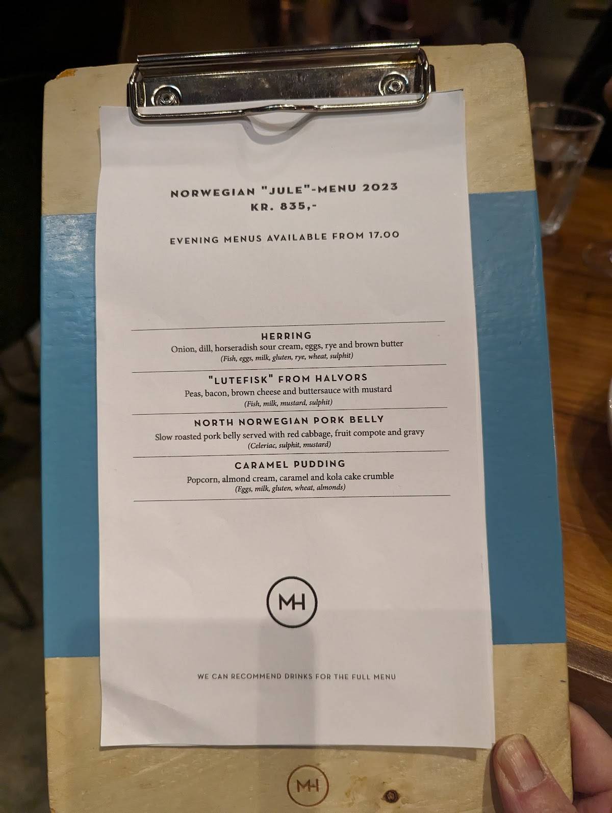 Menu at Mathallen Tromsø restaurant, Tromsø
