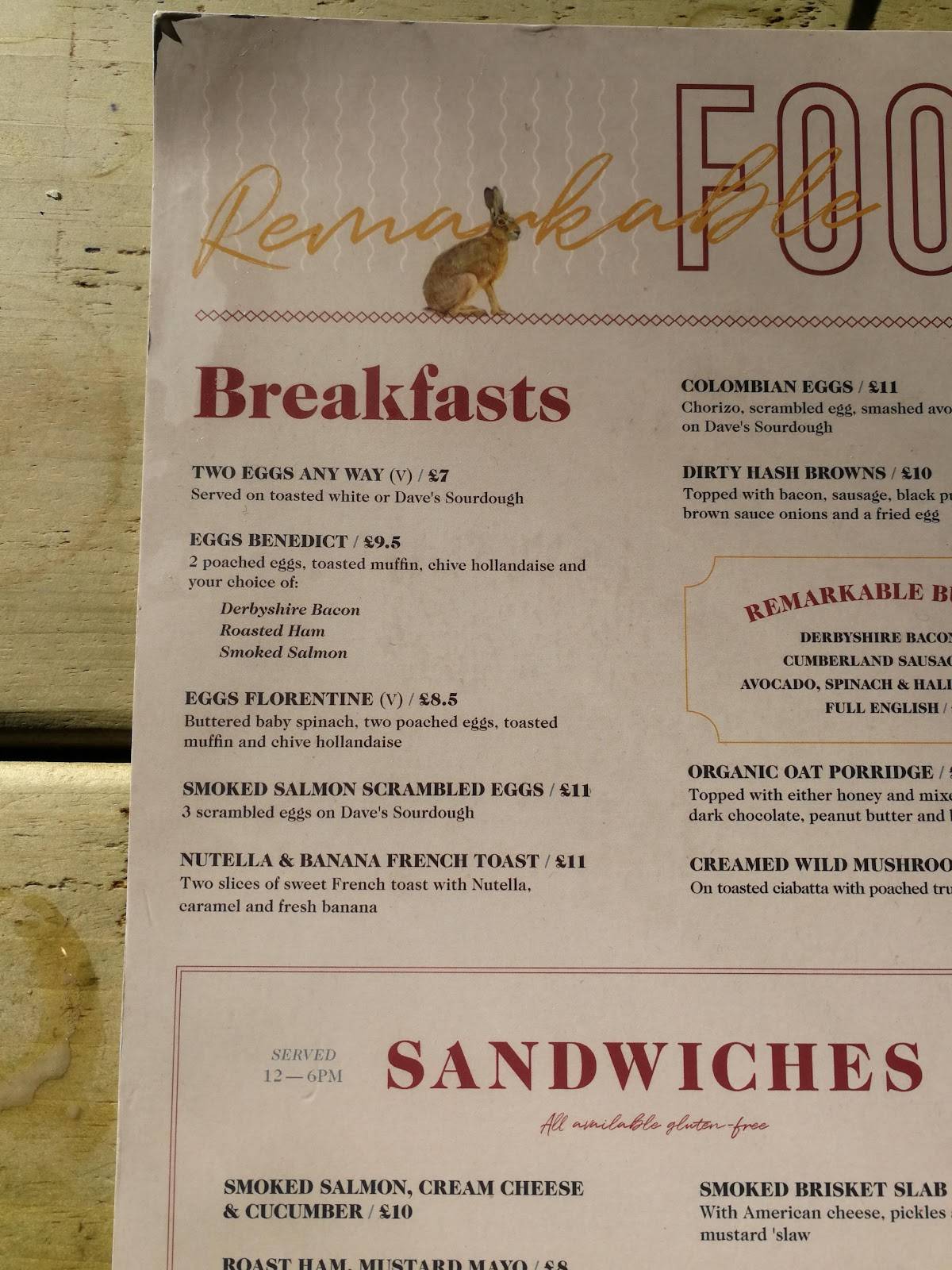 Menu at Remarkable Hare pub & bar, Matlock