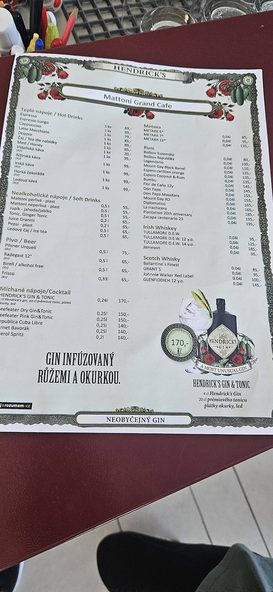 Menu at Mattoni Grand Café cafe, Mošnov