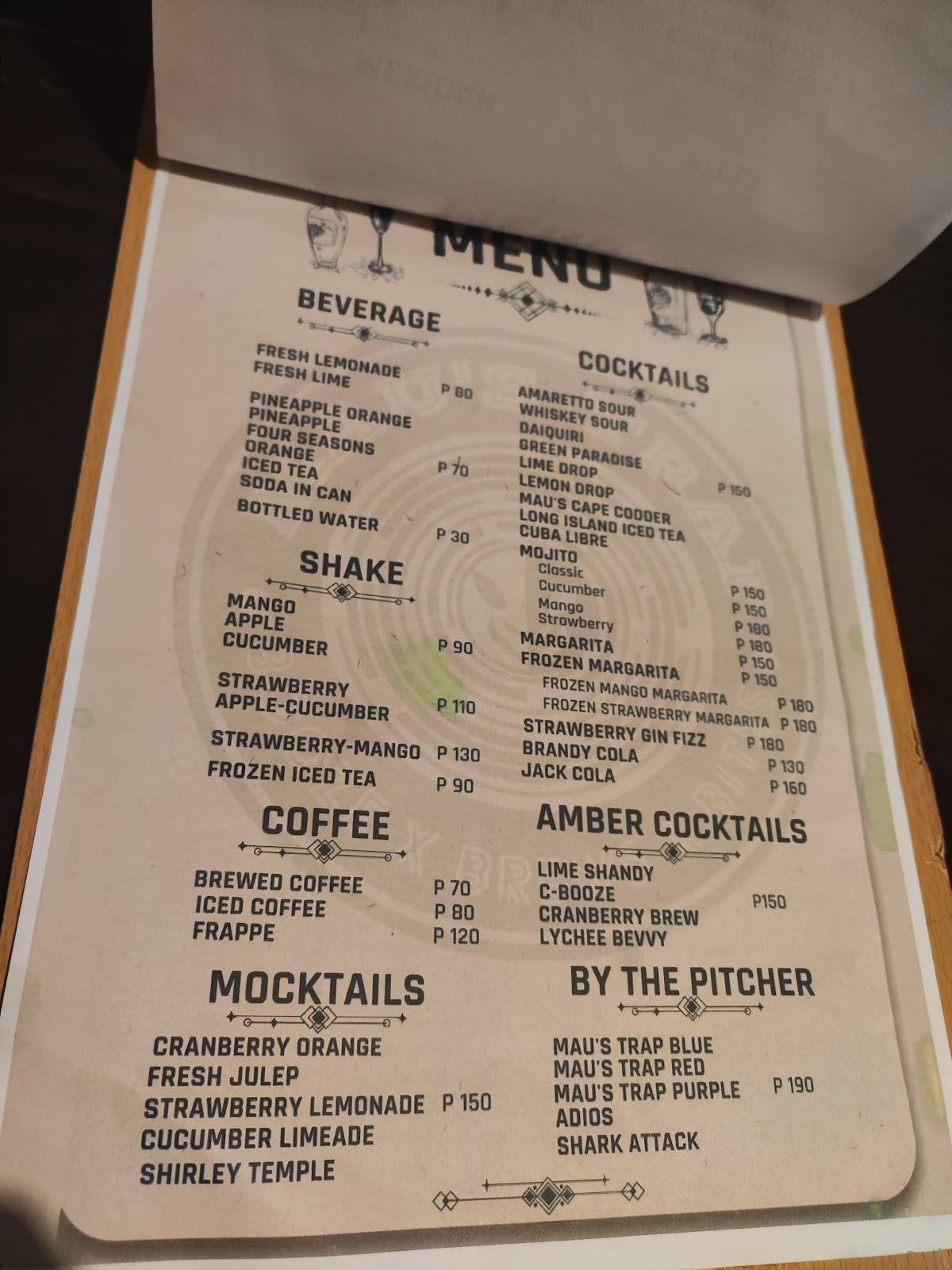 Menu at Mau’s Trap pub & bar, Iloilo City