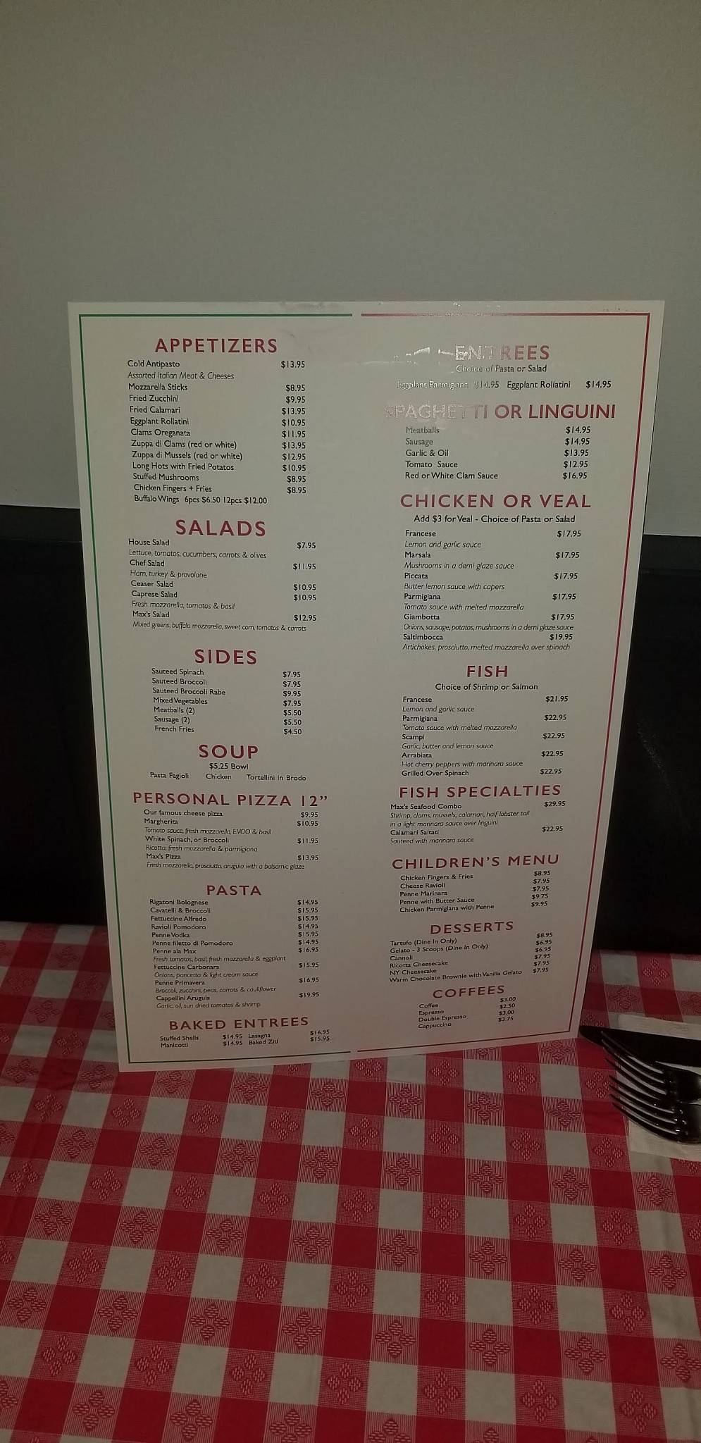Menu at Max's Pizza & Bistro pizzeria, Scotch Plains