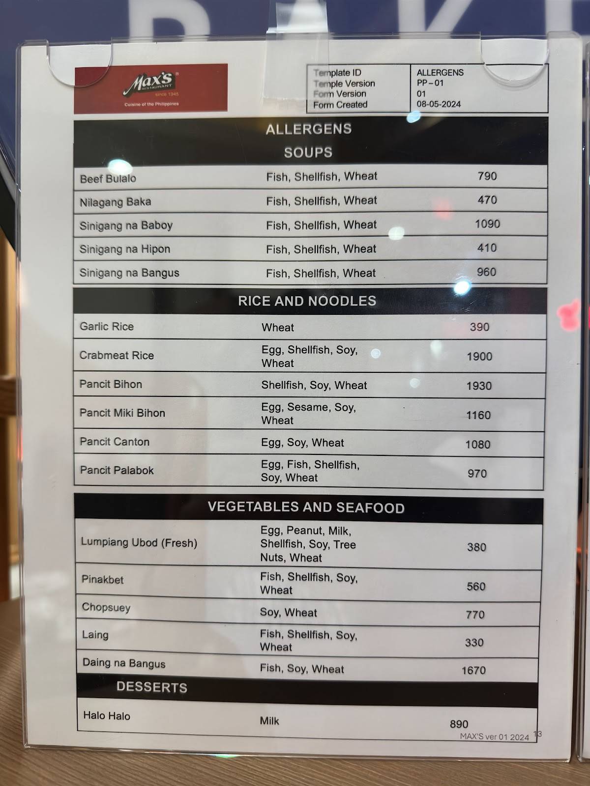 Menu at Max's Restaurant Houston, Cuisine of the Philippines, Houston