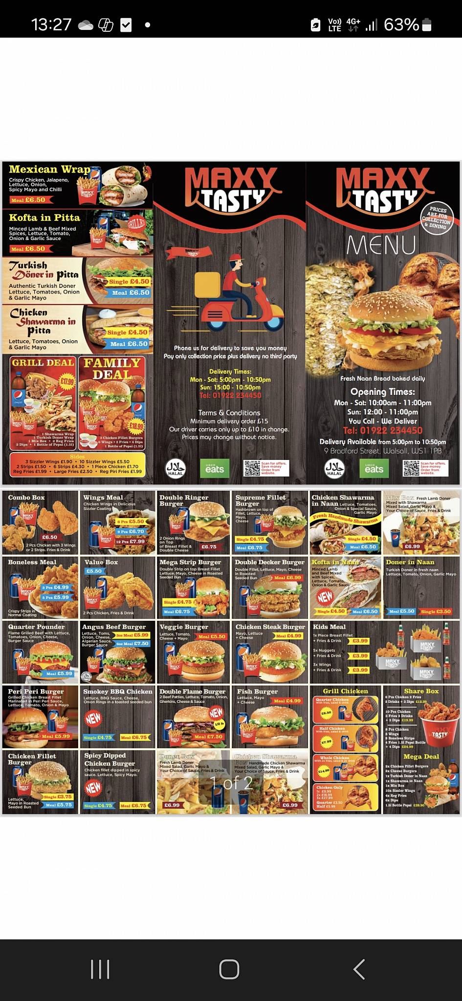 Menu at Maxy Tasty restaurant, Walsall