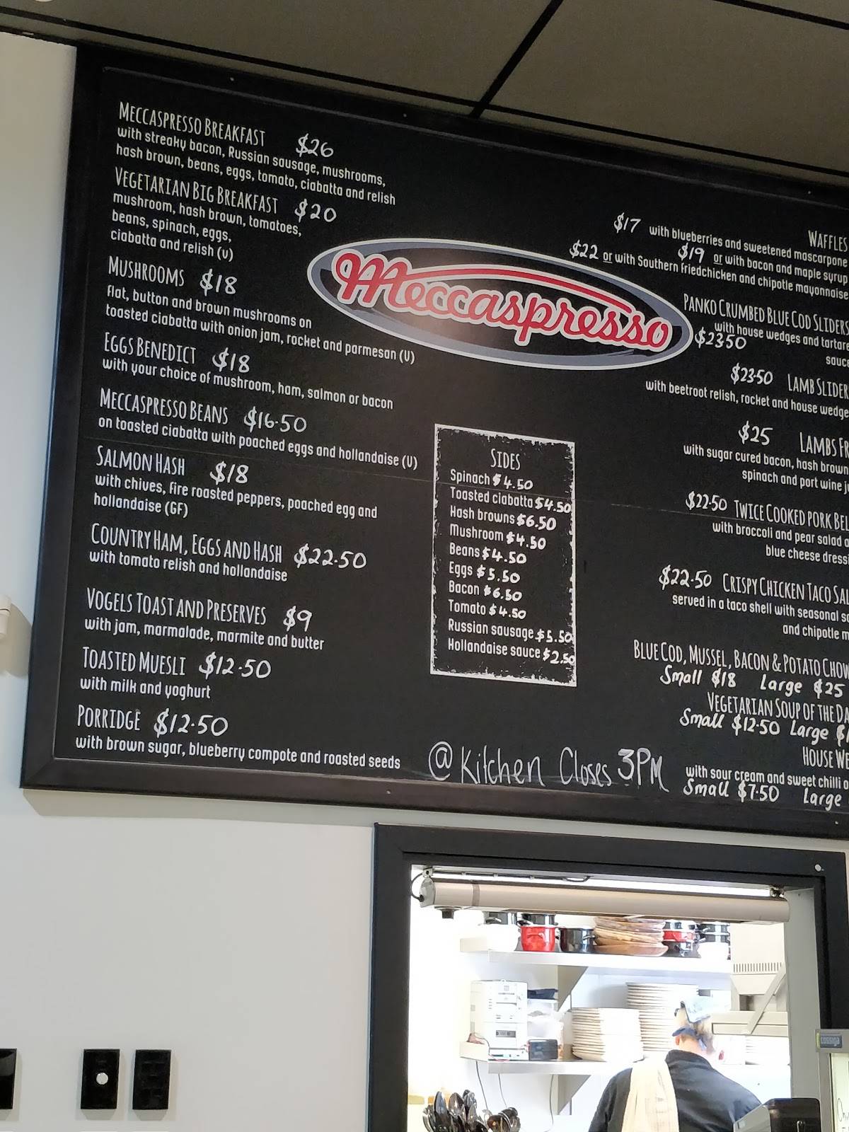 Menu at Meccaspresso restaurant, Invercargill