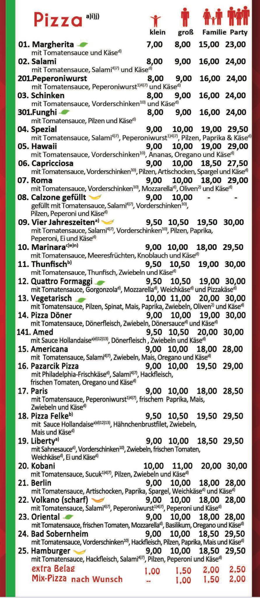 Speisekarte von Med Pizza und Döner Haus, Bad Sobernheim