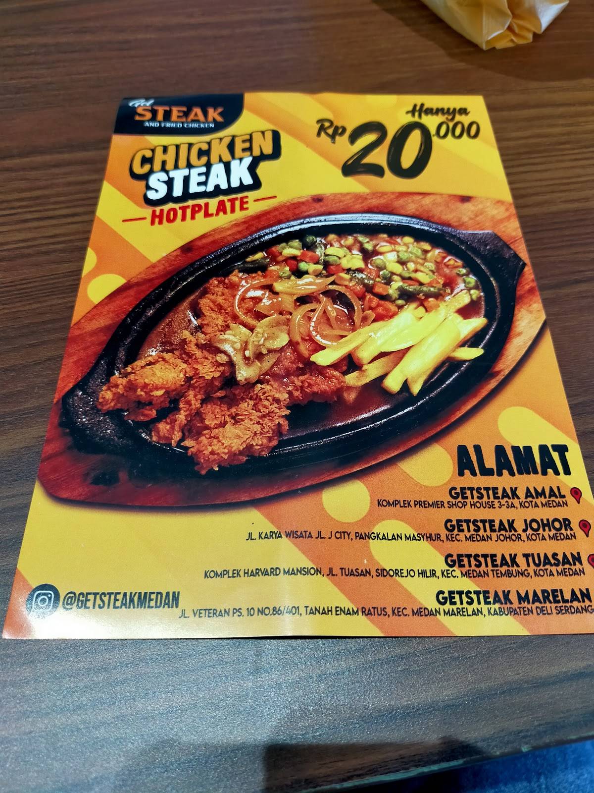 Carta del restaurante Get Steak And Fried Chicken Amir Hamzah, Medan
