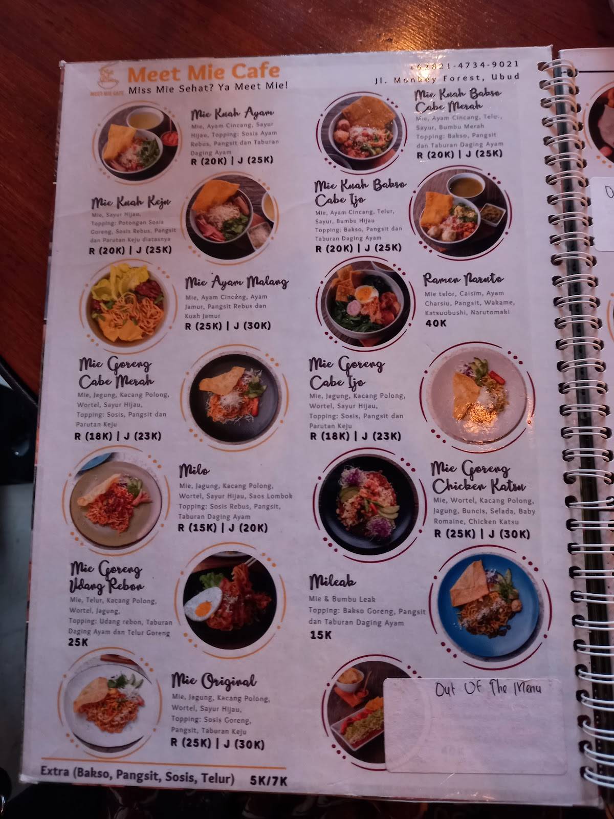 Carta de Meet Mie Cafe & Eatery I Noodle and Indonesian Food, Ubud