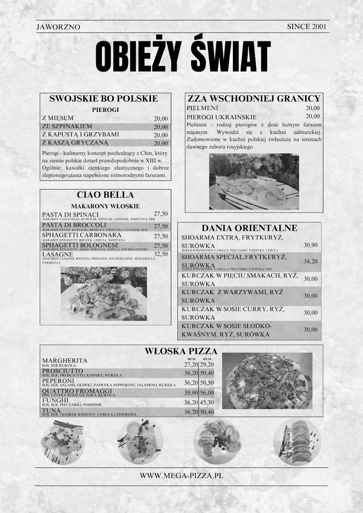 Menu at Mega Pizza restaurant, Jaworzno, Stanisława Staszica 17