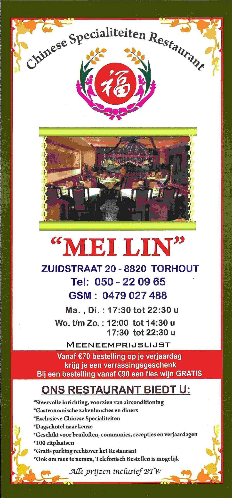 Menu at Mei Lin, Torhout