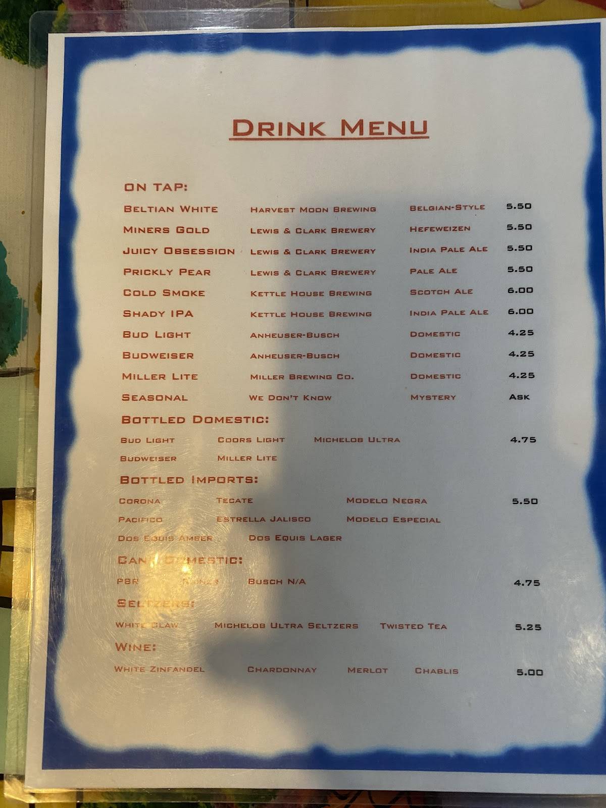 Menu at Melaque Mexican Restaurant, Helena