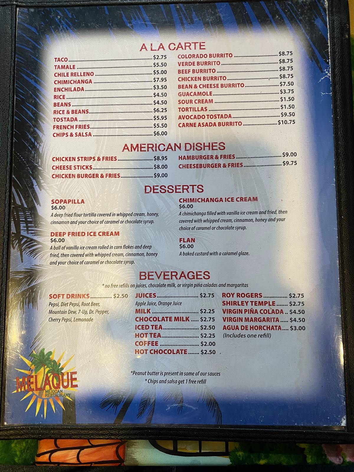 Menu at Melaque Mexican Restaurant, Helena
