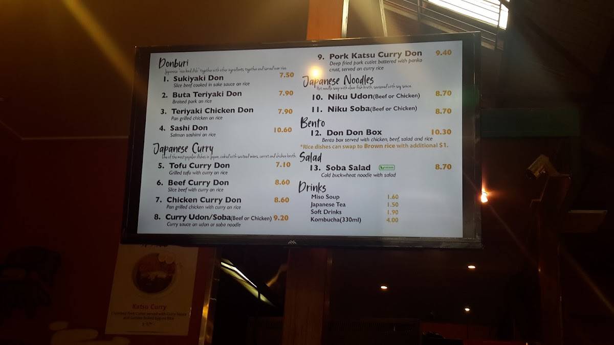 Menu at Don Tojo restaurant, Melbourne, 164 Cardigan St